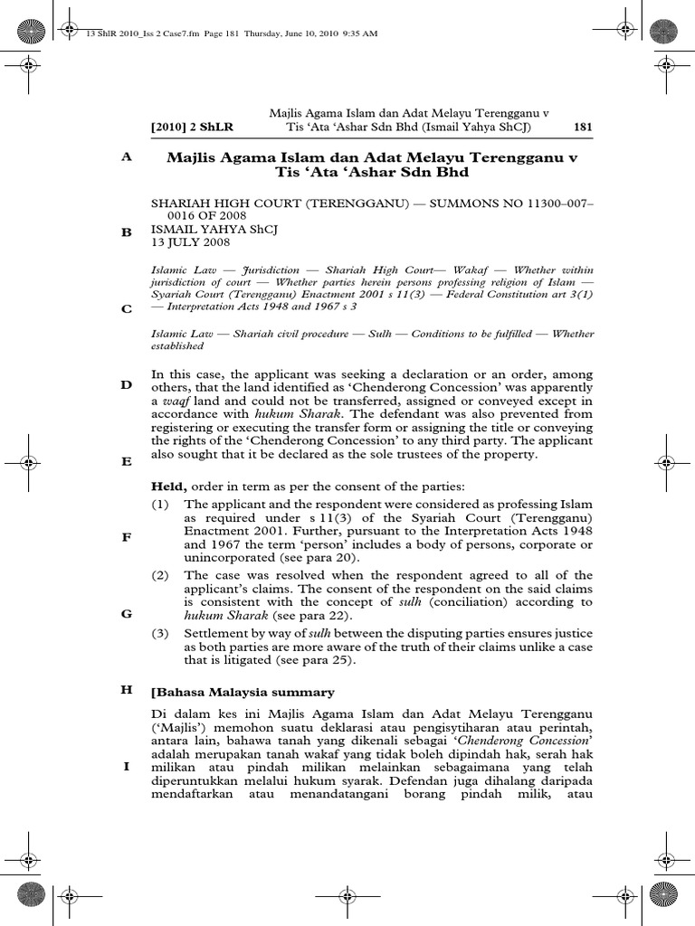 Majlis Agama Islam Dan Adat Melayu Terengganu V Tis ' Ata ' Ashar SDN BHD | PDF | Jurisprudence ...
