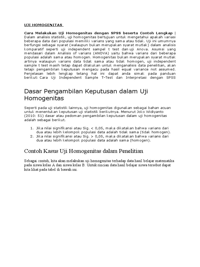 Uji Homogenitas | PDF