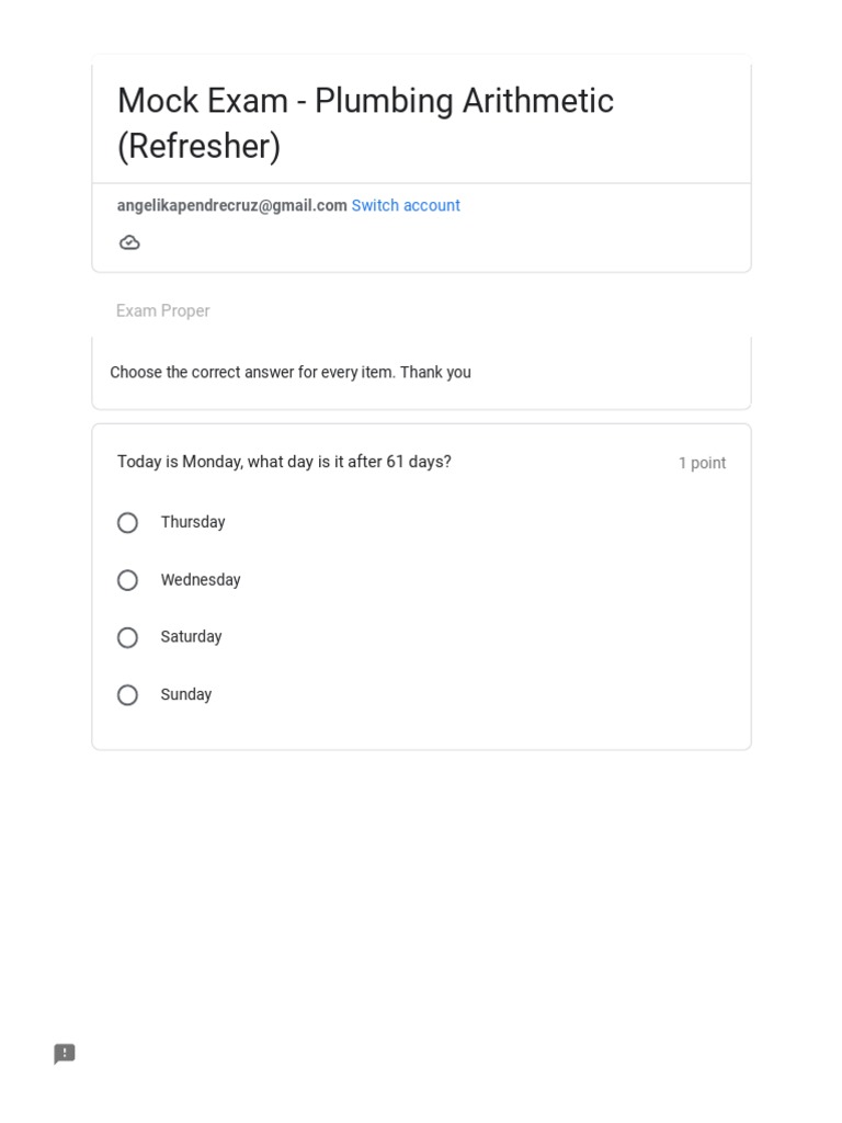 Mock Exam Plumbing Arithmetic Refresher | PDF | Numbers | Multiplication