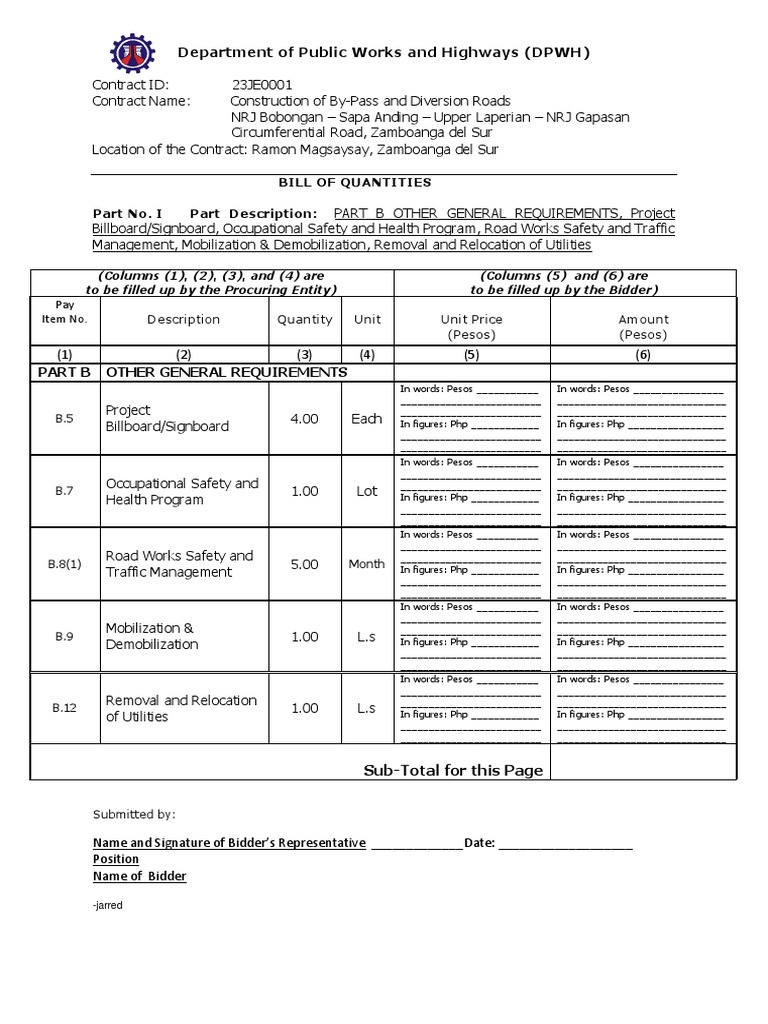 Bill of Quantities | PDF | Economic Sectors | Civil Engineering