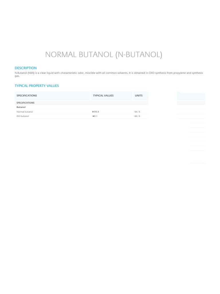 COA Normal Butanol (N-Butanol) | PDF | Solvent | Paint