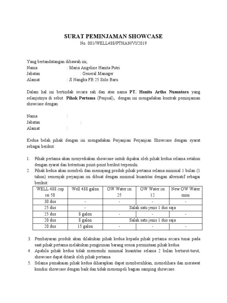 Surat Perjanjian Peminjaman Showcase | PDF