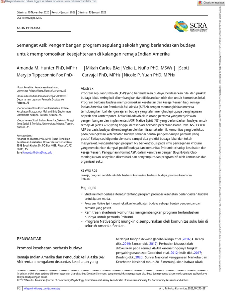 American J of Comm Psychol - 2022 - Hunter - Native Spirit Development of A Culturally Grounded ...