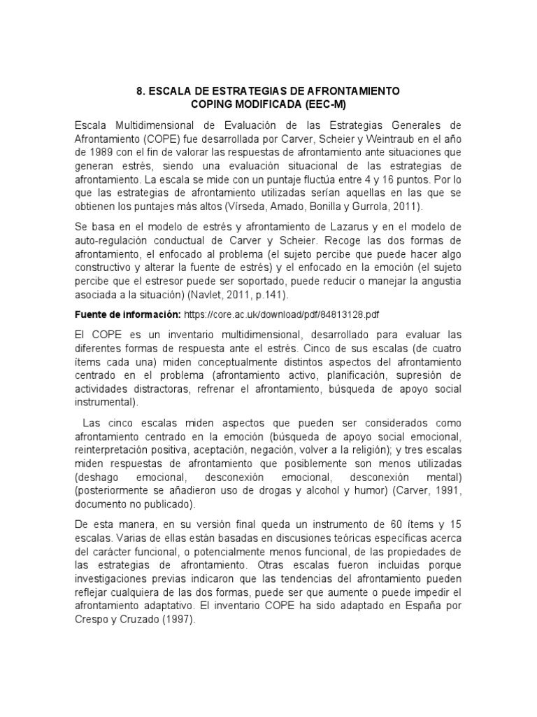 Escala de Estrategias de Afrontamiento COPE | PDF | Las emociones ...