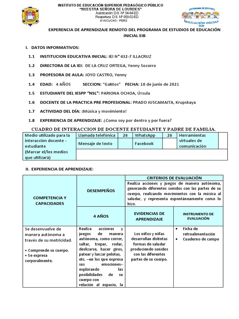 N° 2 - 10-06-21 - Pariona Ochoa Úrsula - Secuencia de Experiencia de Aprendizaje | PDF ...