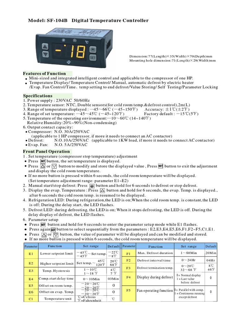 Model: SF-104B Digital Temperature Con Troller: Features of Function | PDF | Power Supply ...