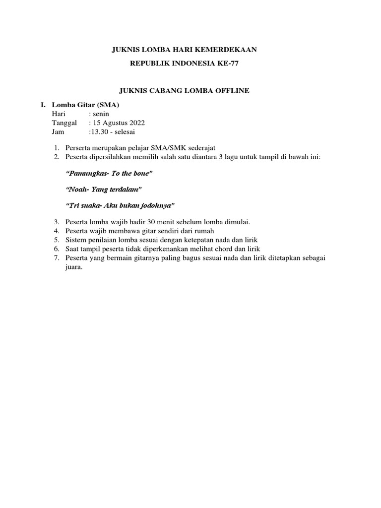 Juknis Lomba Hari Kemerdekaan Sigma-G | PDF