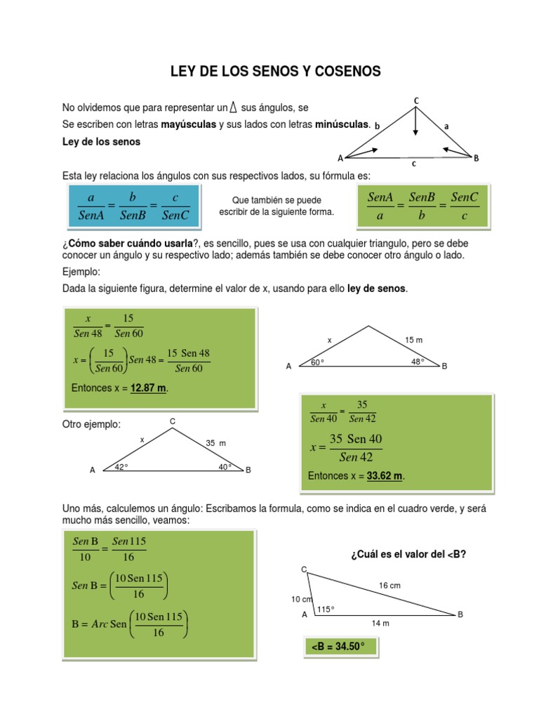 Ley de Los Senos y Cosenos | PDF | Triángulo | Geometría del plano ...