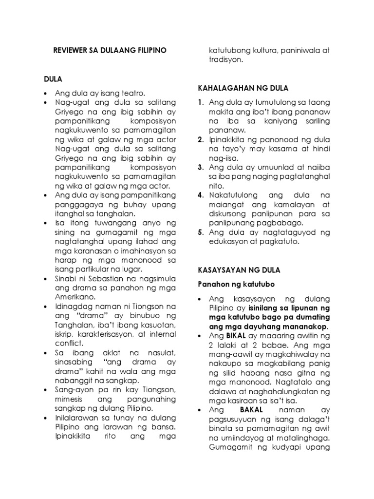 Reviewer Sa Dulaang Filipino | PDF