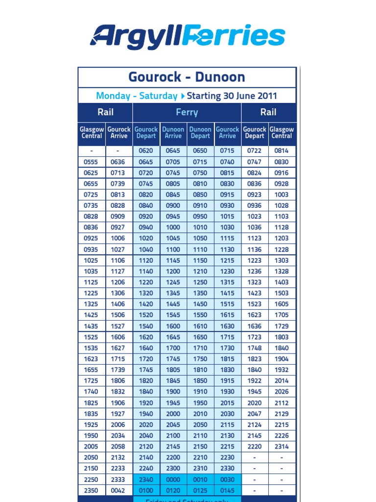 Dunoon-Gourock Ferry Timetable | PDF | Passenger Rail Transport ...