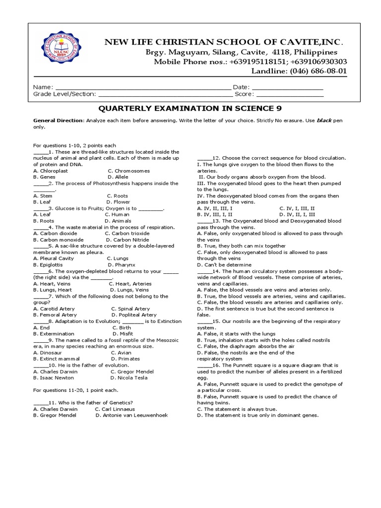 Quarterly-Test-1st-Quarter Science 9 | PDF | Photosynthesis | Dominance ...
