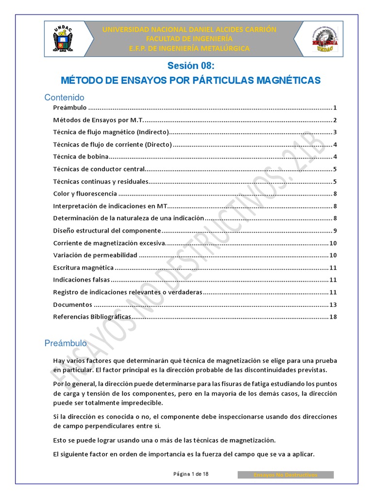 Ensayos No Destructivos: Partículas Magnéticas | PDF | Campo magnético | Corriente eléctrica