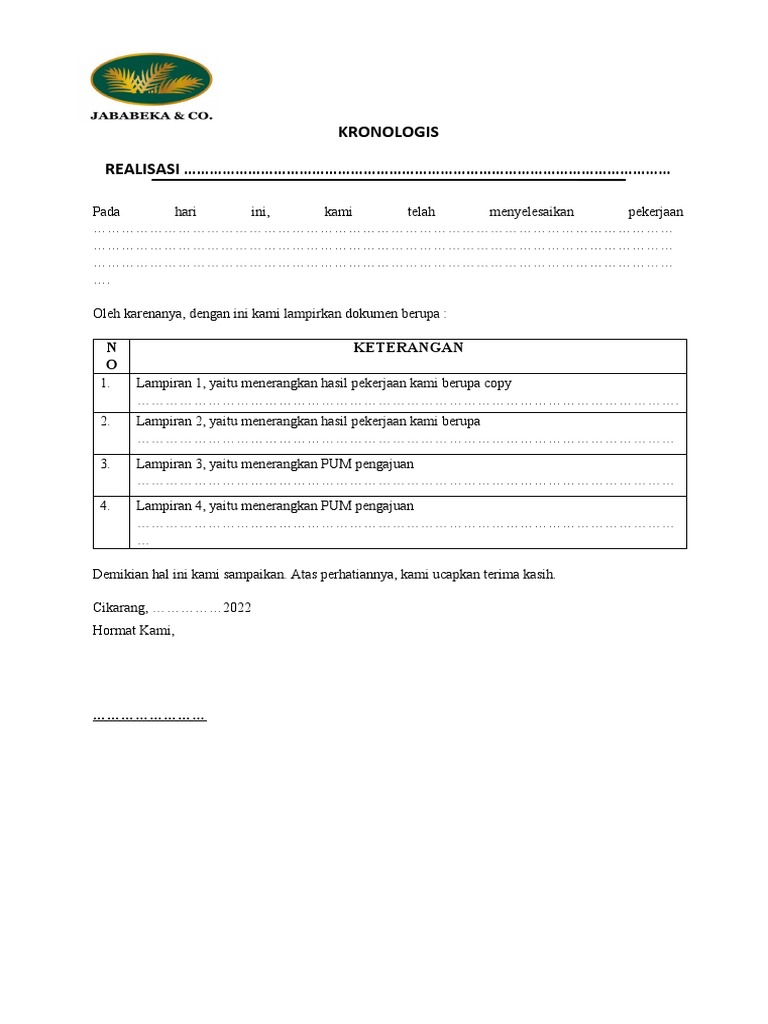 Contoh Draft Kronologis Realisasi PUM | PDF