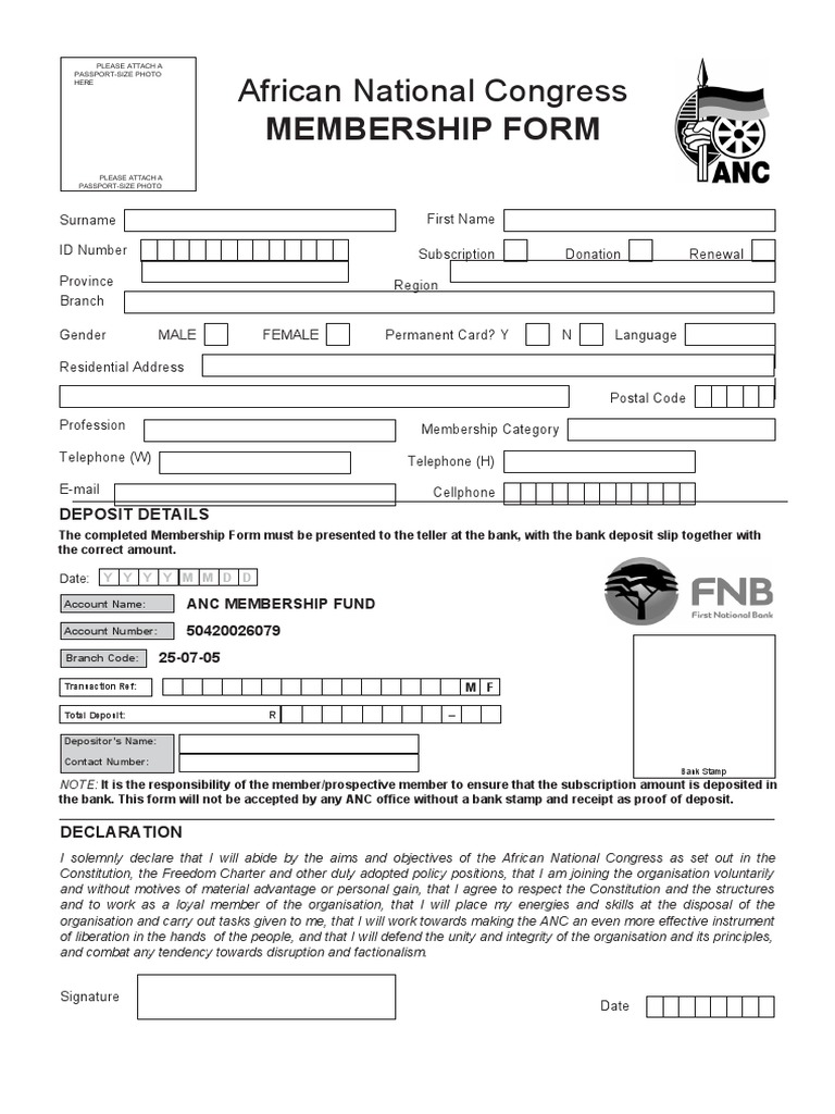 African National Congress Membership Form Download | PDF | African ...