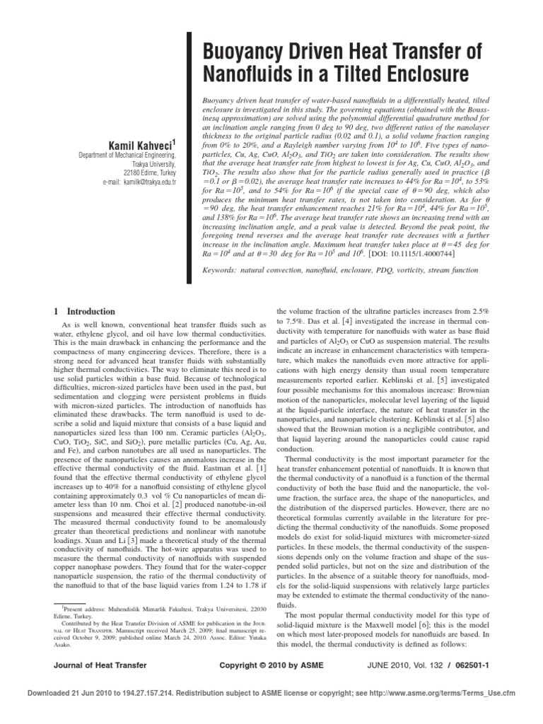 Buoyancy Driven Heat Transfer of | PDF | Heat Transfer | Thermal ...