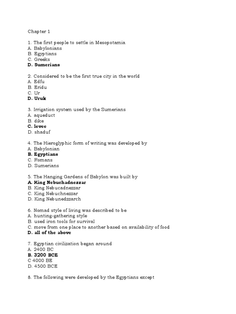 Ancient Civilizations: Chapter 1 Quiz | PDF | Medical Ethics | Corazon ...