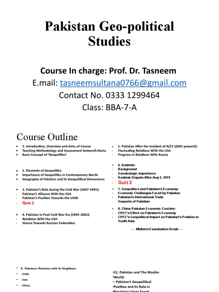 Pakistan Geopolitical Studies Lecture 1 30092022 012947pm | PDF ...