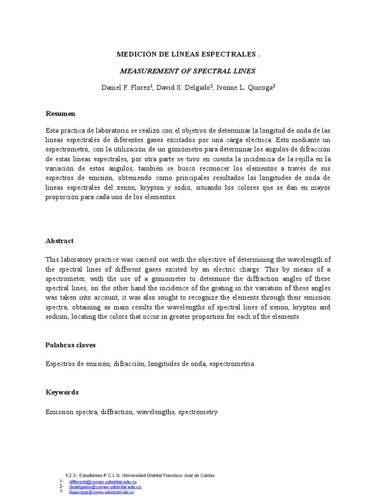 Medición de Líneas Espectrales | PDF | Espectro de emisión | Electrón