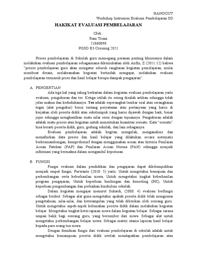 Handout 01 - Hakikat Evaluasi Pembelajaran | PDF