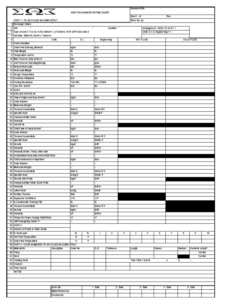 Heat Exchanger Rating Data Sheet | PDF | Viscosity | Heat Exchanger