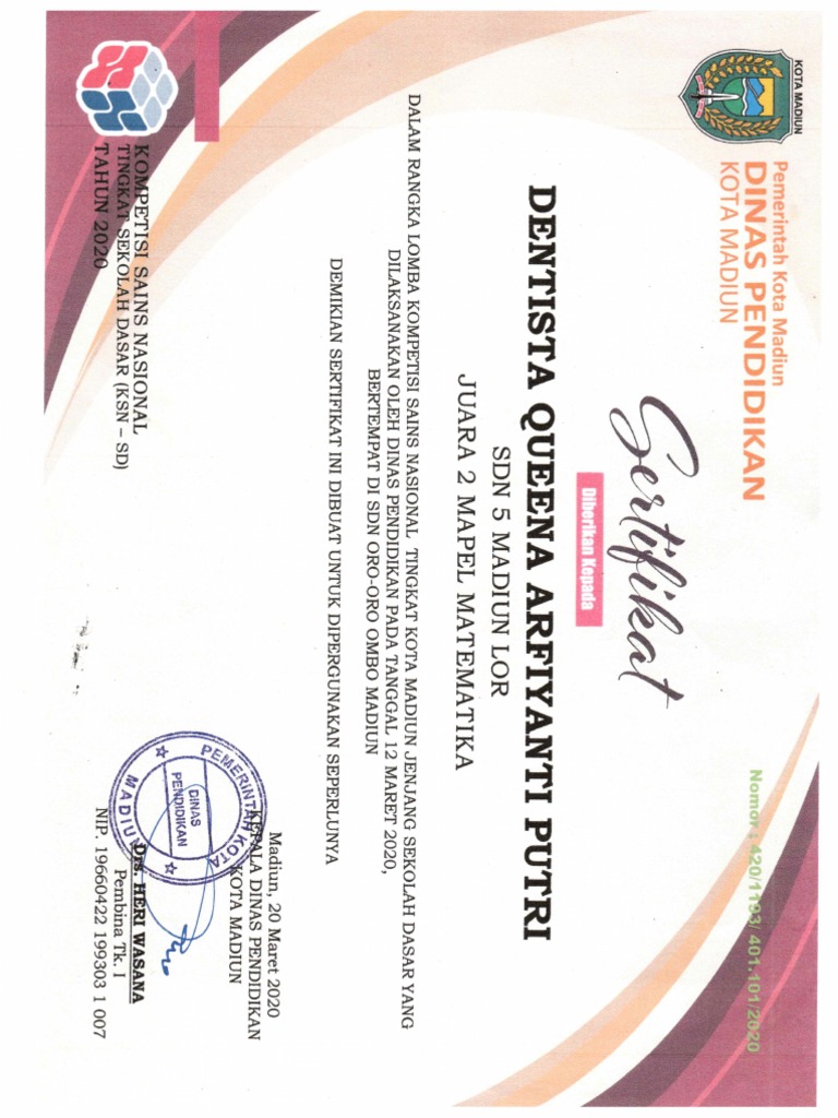 Sertifikat KSN 2020 | PDF