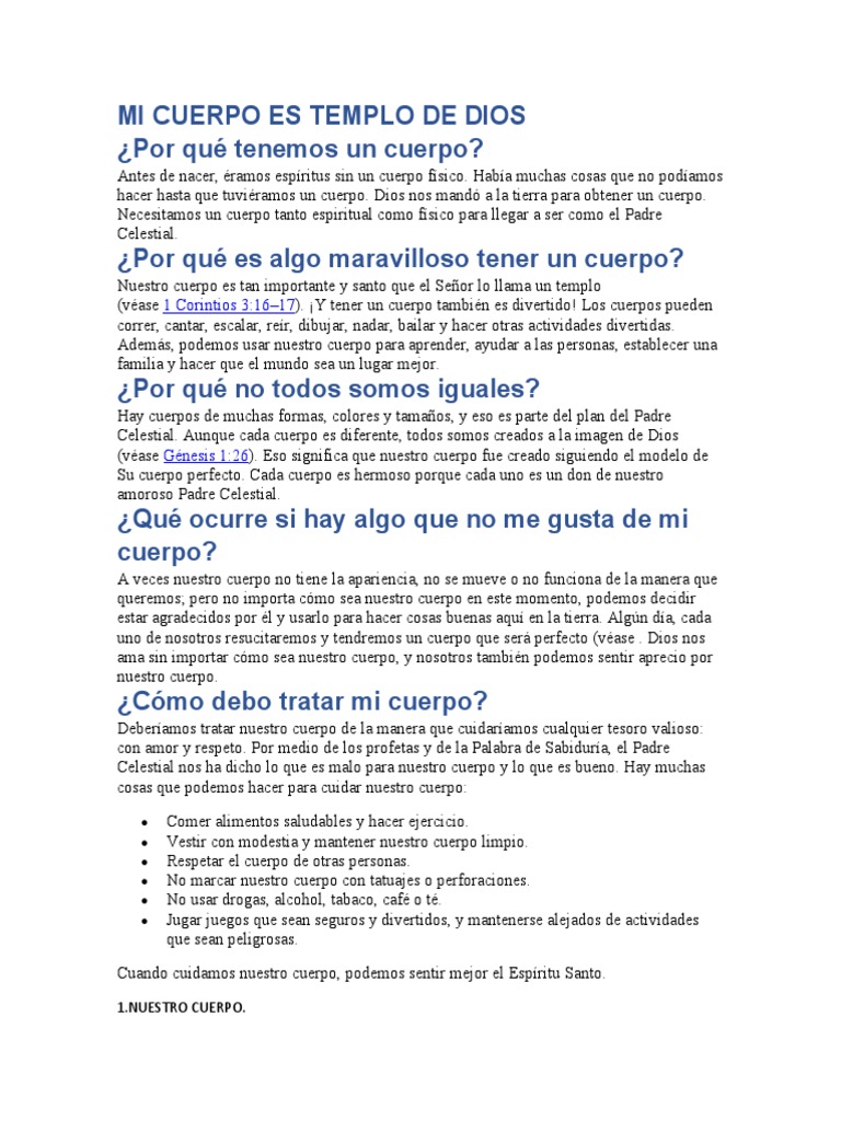 Mi Cuerpo Templo de Dios | PDF | Primera epístola a los corintios | Jesús