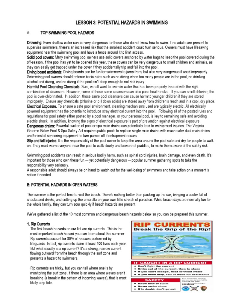 Swimming and Beach Hazards Explained | PDF | Swimming Pool | Swimming