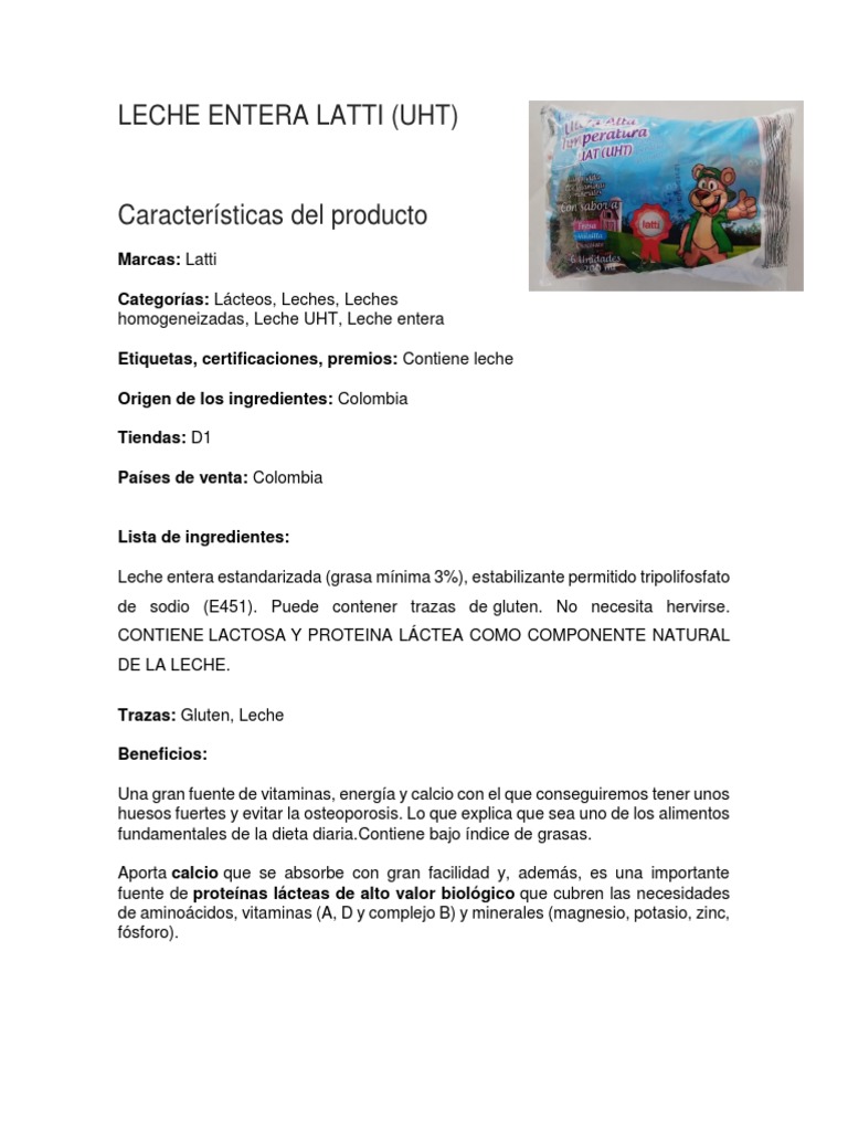 Leche Entera Latti | PDF | Cocina, comidas y vino | Salud y bienestar