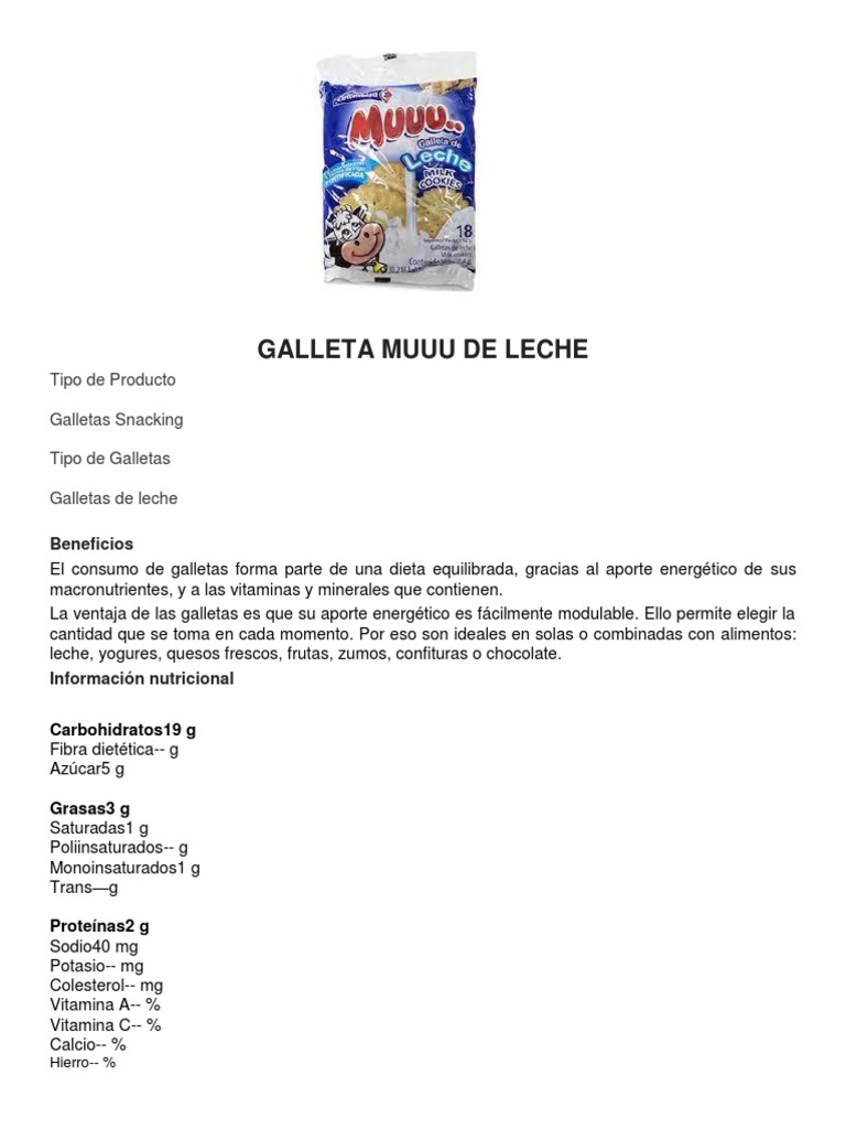 Galletas Muuu de Leche: Información Nutricional | PDF | Cocina, comidas ...