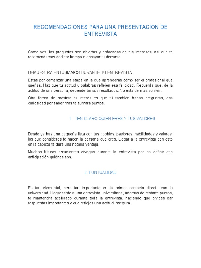 Presentacion de Entrevista | PDF