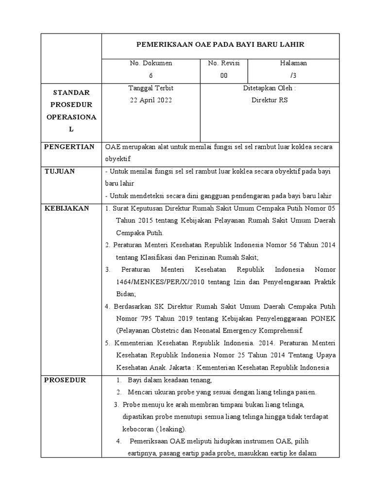 Pemeriksaan OAE | PDF