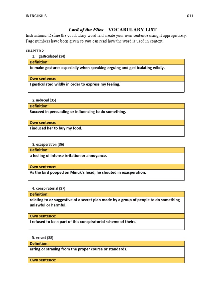Lord of the Flies Vocabulary Study: A Comprehensive Analysis of Key ...