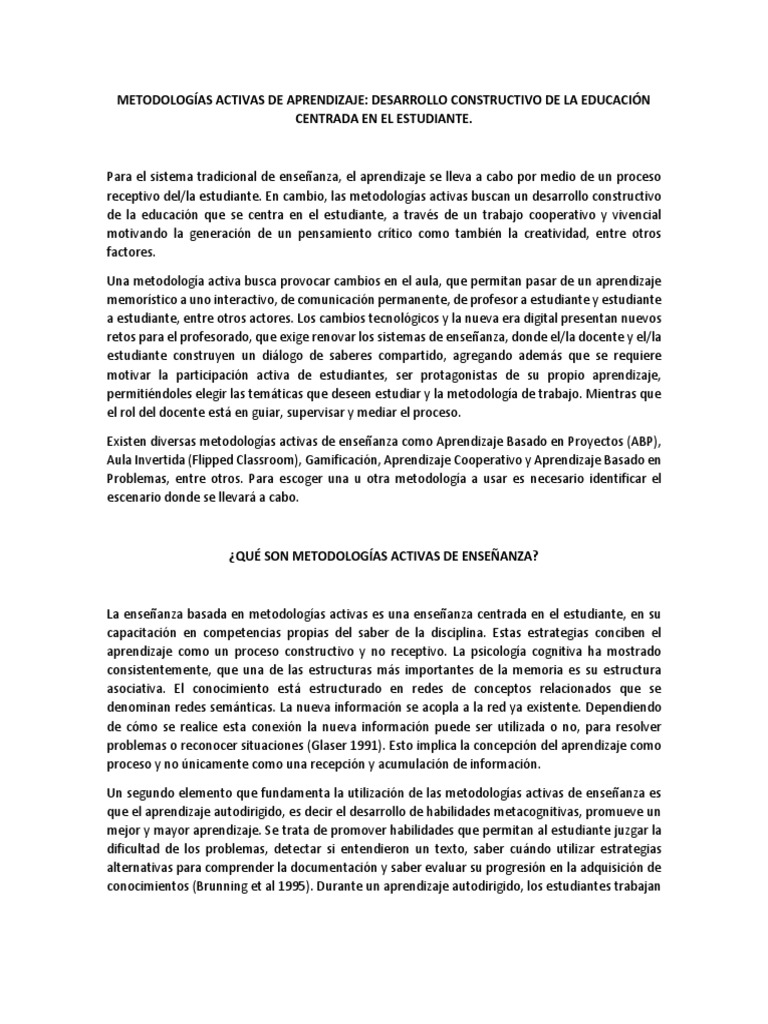 Metodologías Activas de Aprendizaje | PDF | Aprendizaje | Método de enseñanza