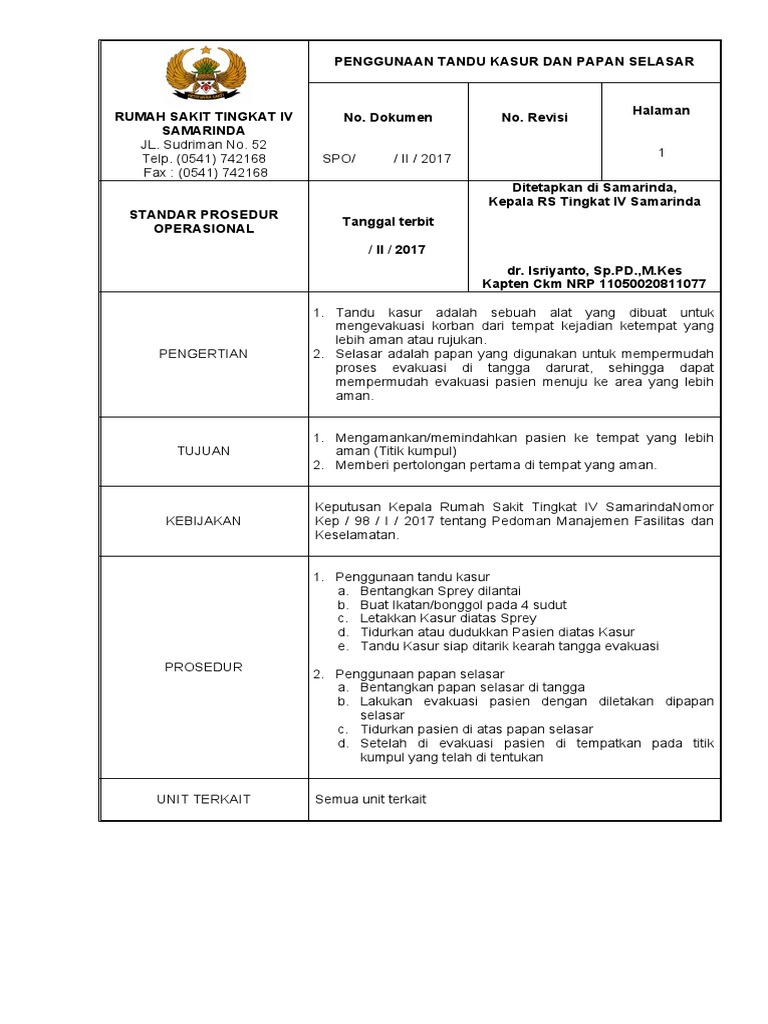 Spo Penggunaan Tandu Kasur Dan Papan Selancar | PDF