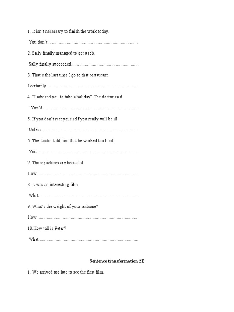 Sentence Transformations: A Variety of Grammar Exercises | PDF