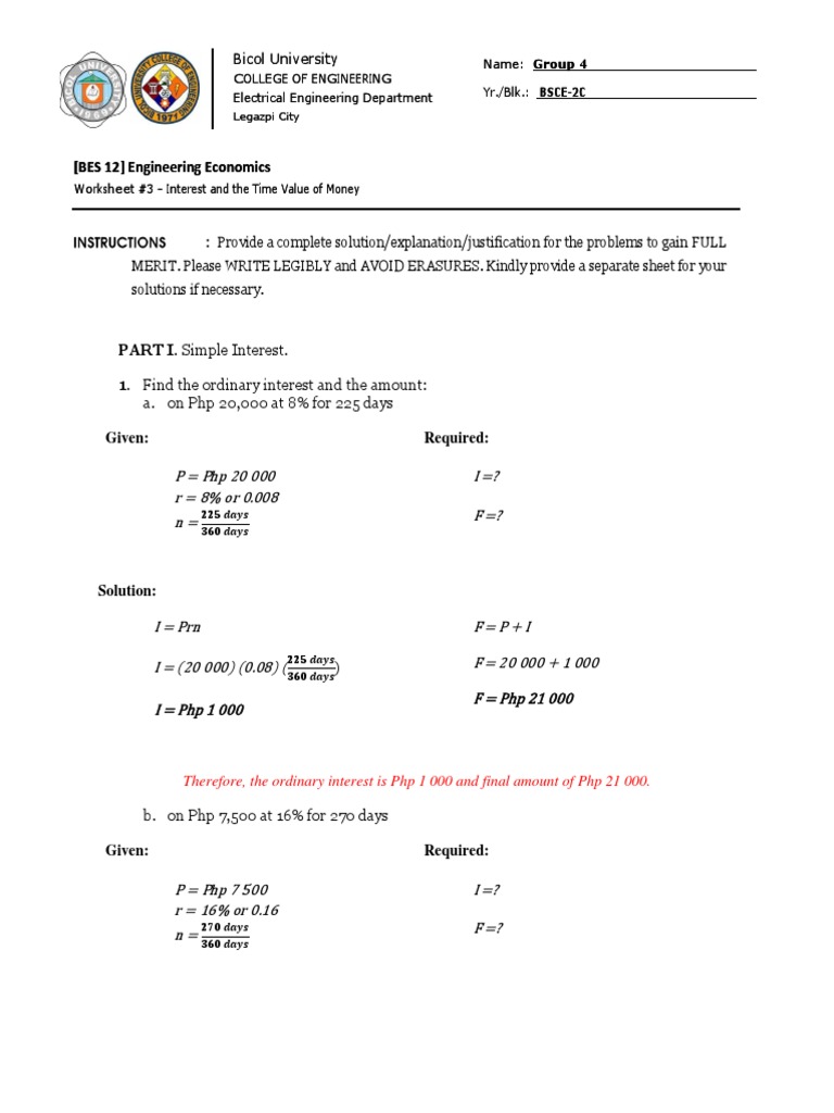 Worksheet 3 Group 4 | PDF | Interest | Present Value