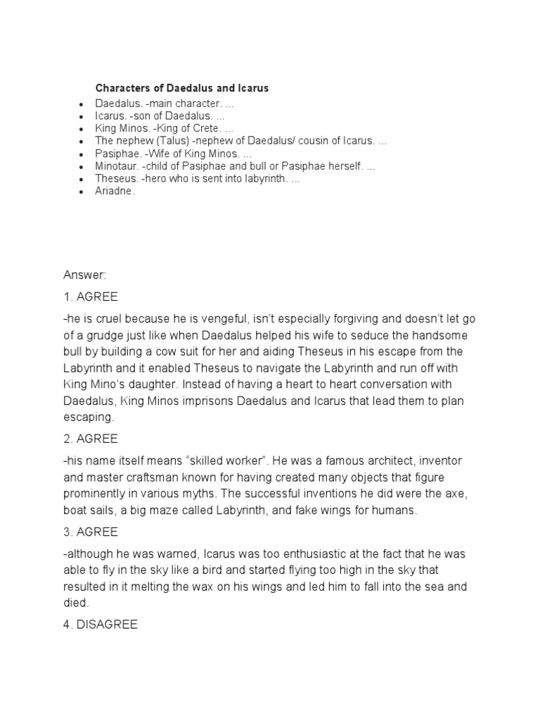 Characters of Daedalus and Icarus | PDF