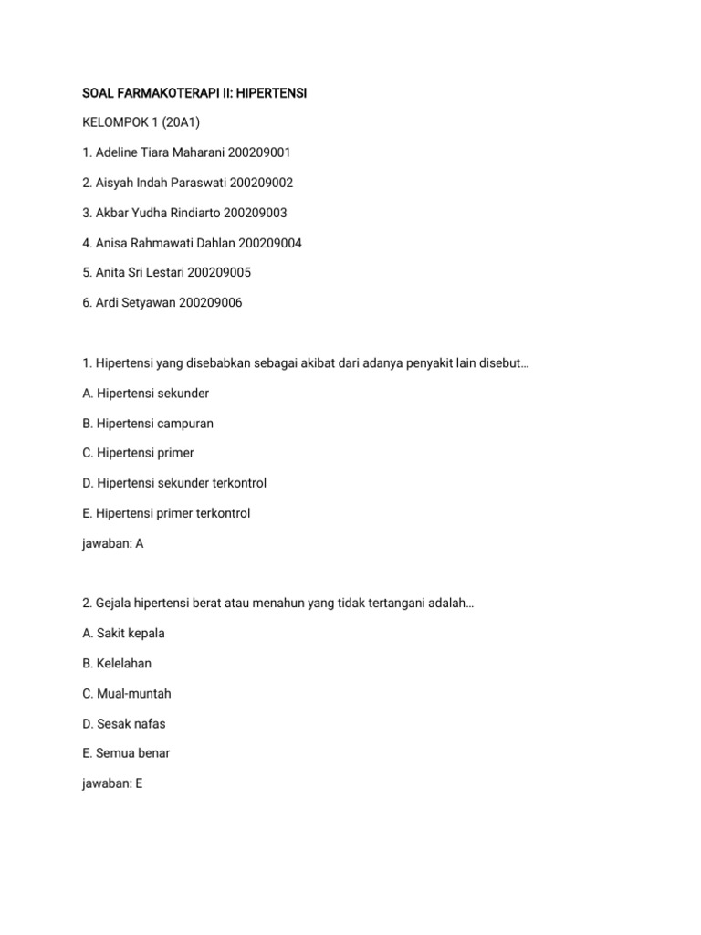 Soal Farmakoterapi Hipertensi | PDF