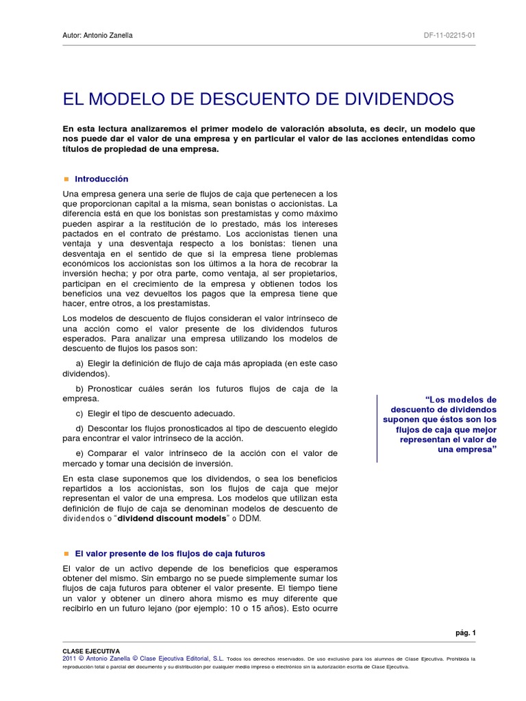 Modelo de Descuento de Dividendos | PDF | Compartir (Finanzas) | Interés