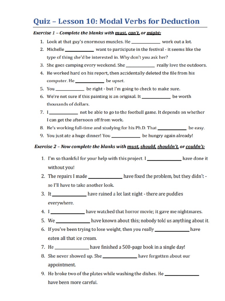 Modal Verbs of Deduction | PDF