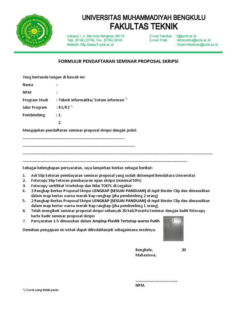 Formulir Pendaftaran Seminar Proposal Skripsi | PDF