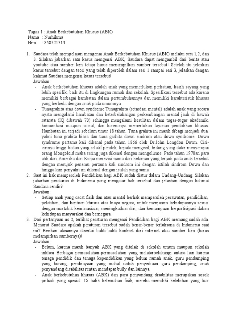Tugas 1 ABK | PDF | Sains & Matematika