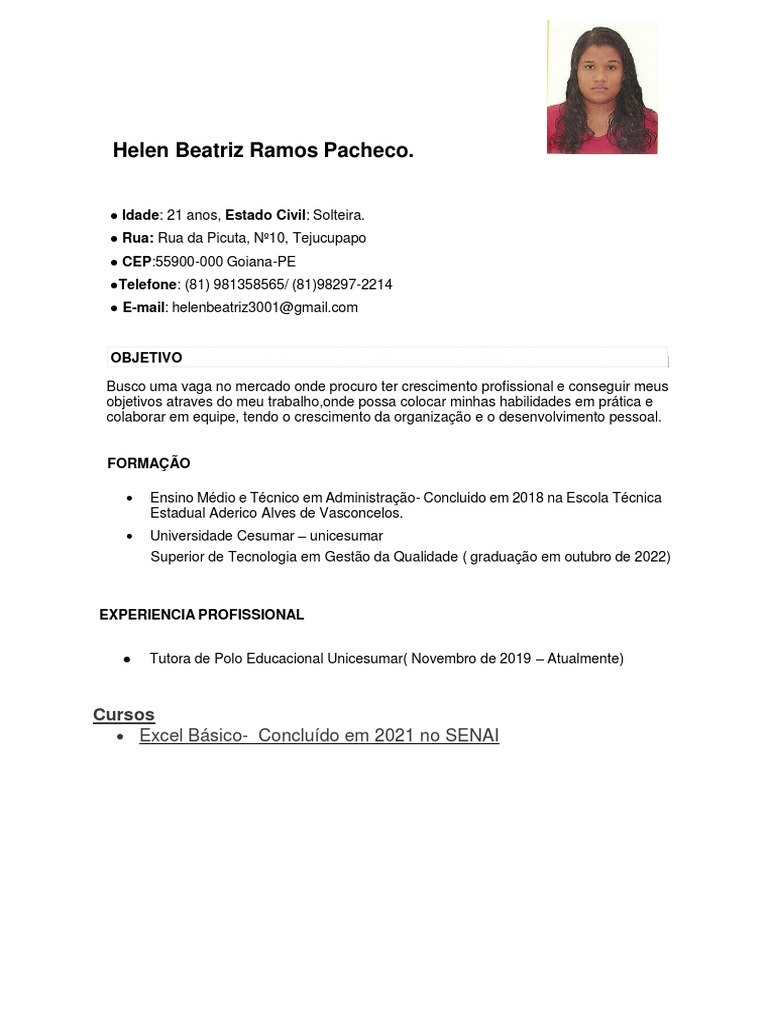 Curriculo Helen 2022 Atualizado | PDF