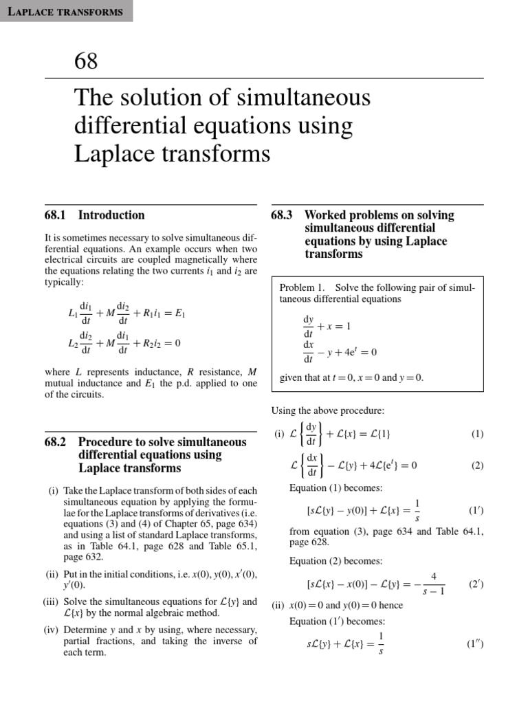 The Solution Of Simultaneous Differential Equations Using Laplace Transforms Pdf