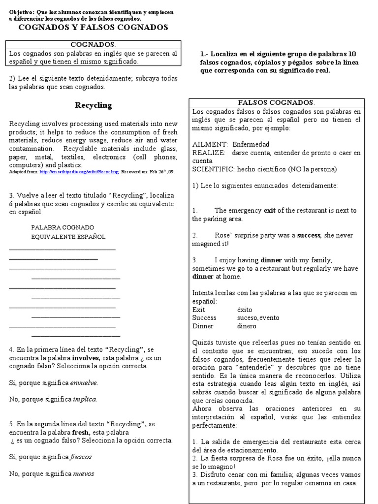 Cognates and False Cognates | PDF | Lingüística | Filología