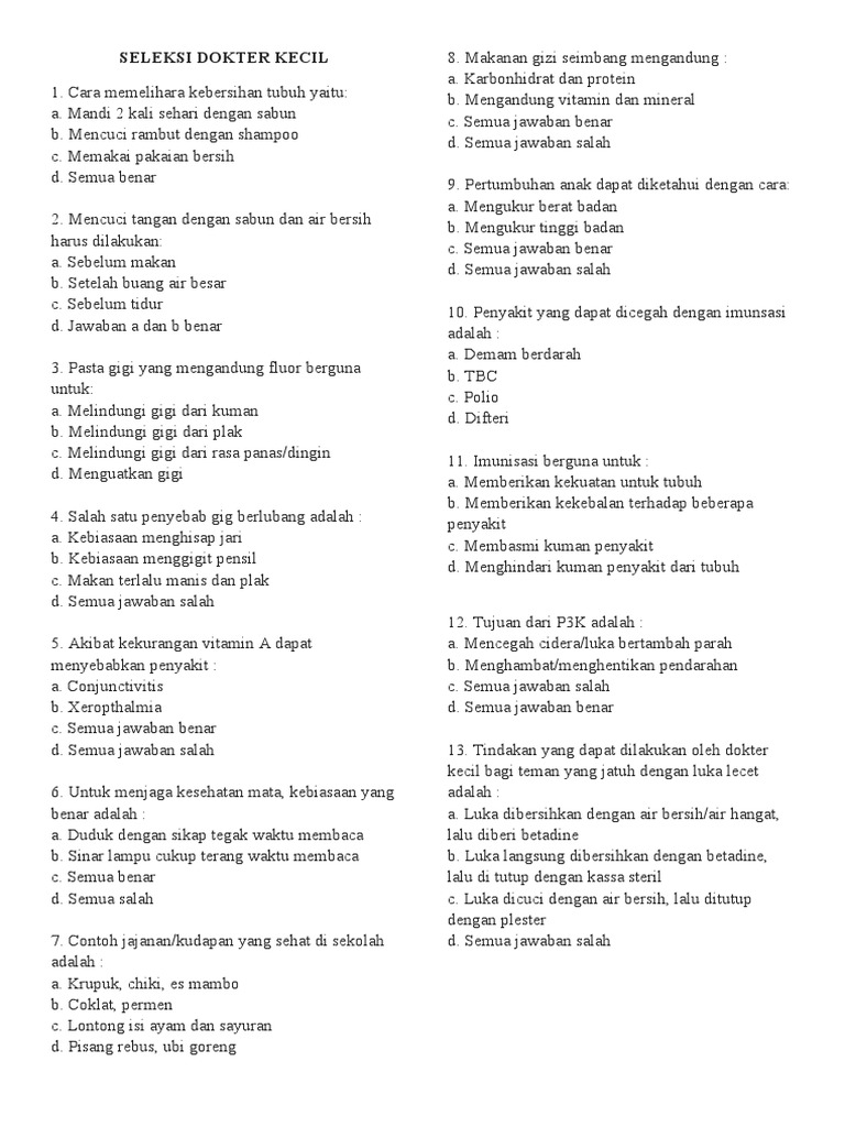 Kumpulan Soal Dokter Kecil | PDF Kumpulan Soal Dokter Kecil | PDF