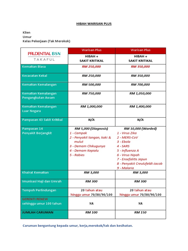 HIBAH WARISAN PLUS (Template) | PDF