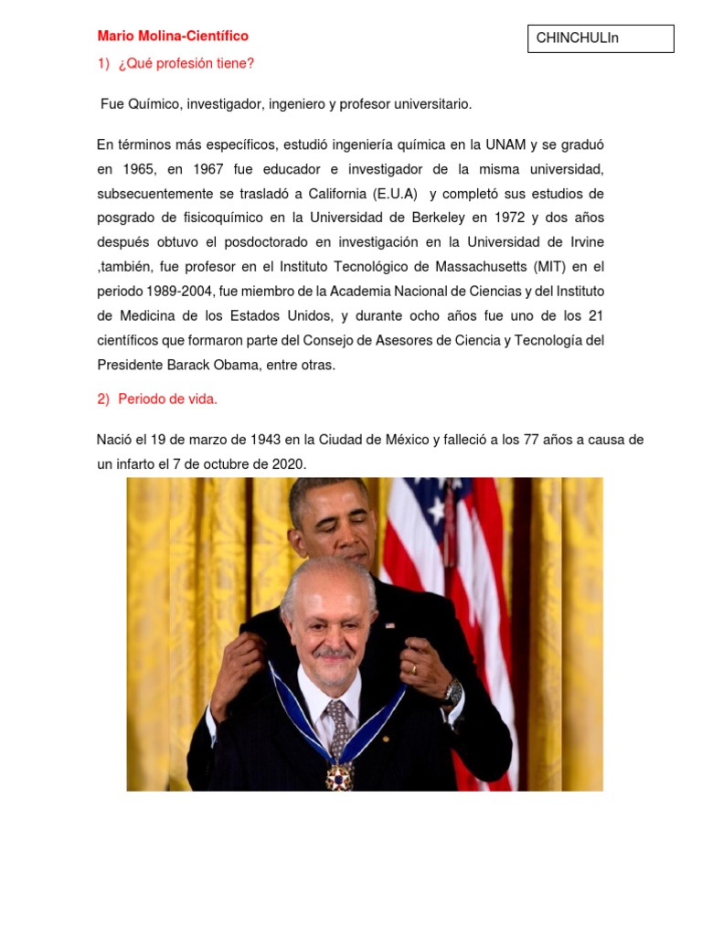 Biografía de Mario Molina, científico destacado | PDF