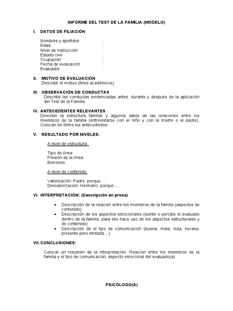 Esquema Informe Test de La Familia | PDF