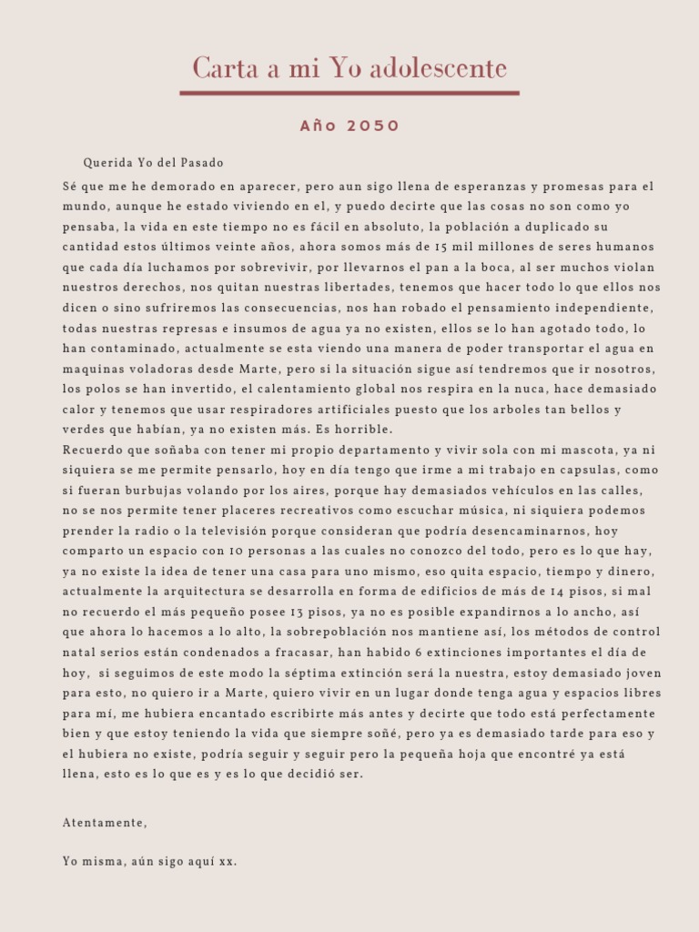 Carta a mi Yo del Futuro 2050 | PDF